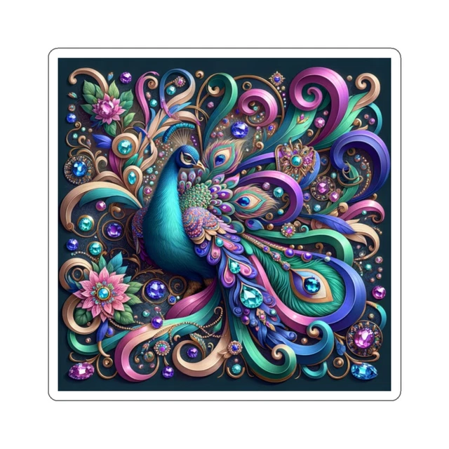 Kira Sticker With Sticker Peacock Retro Glam Artwork Gemstones Ribbons ...