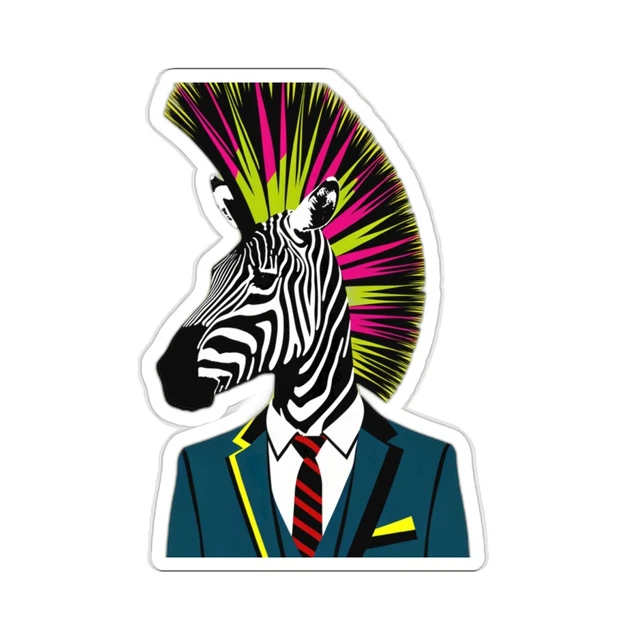 Kira Sticker With Sticker Pop Art Zebra Punk Wearing A Suit Fun Animal ...