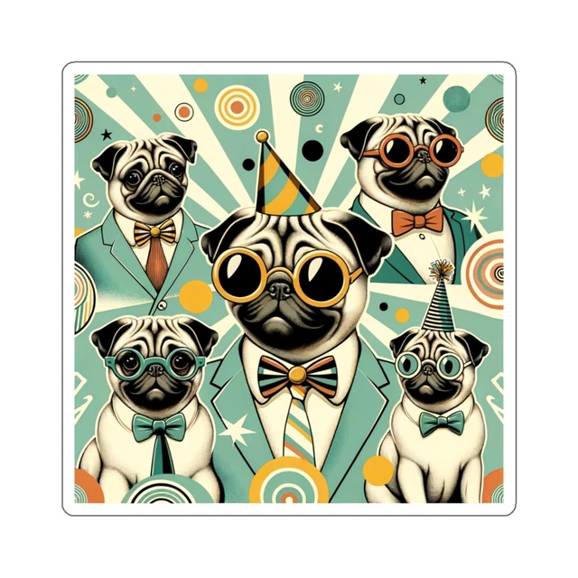 Kira Sticker With Sticker Pug Dog Party Art Fun Cute Quirky Pet ...