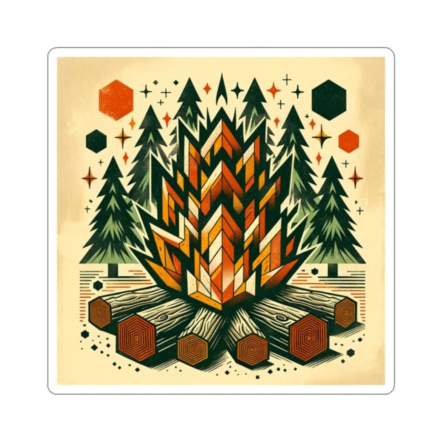 Kira Sticker With Sticker Retro Campfire Illustration Geometric Hiking ...