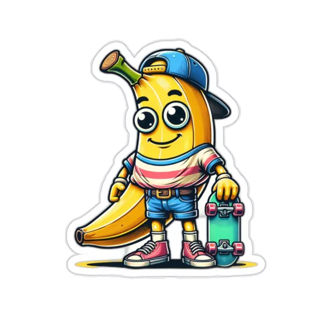 Kira Sticker With Sticker Retro Cartoon Banana Skateboarder Backwards ...