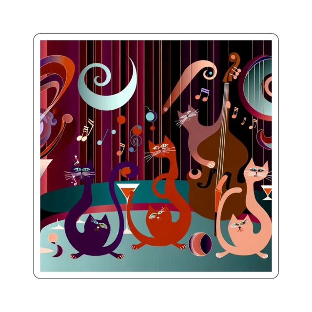 Kira Sticker With Sticker Retro Cat Lounge Music Jazz Atomic Cat ...
