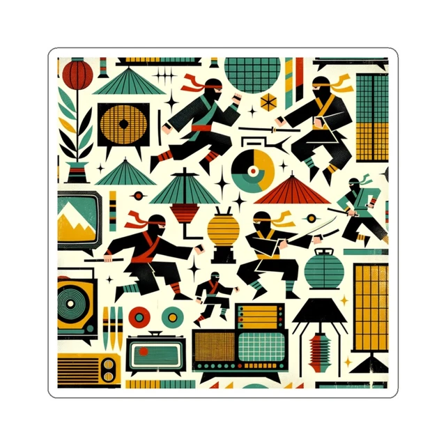 Kira Sticker With Sticker Retro Kung Fu Ninjas Collage Pattern Martial ...