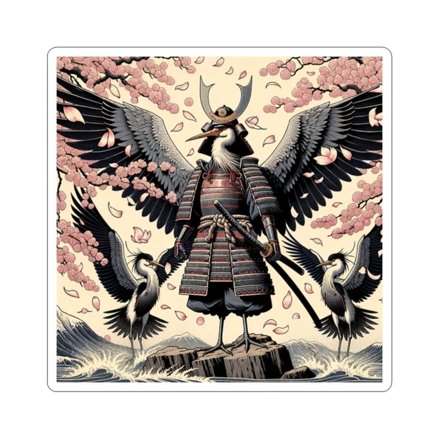 Kira Sticker With Sticker Samurai Herons In Cherry Blossom Storm ...