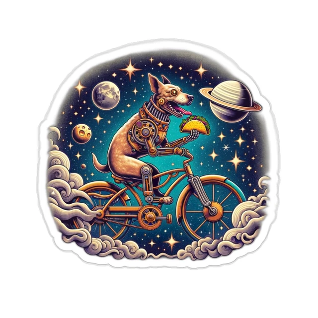 Kira Sticker With Sticker Steampunk Dog Riding Bike Through Space ...