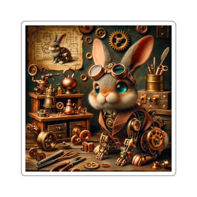Kira Sticker With Sticker Steampunk Mechanical Rabbit Art Print- Design ...