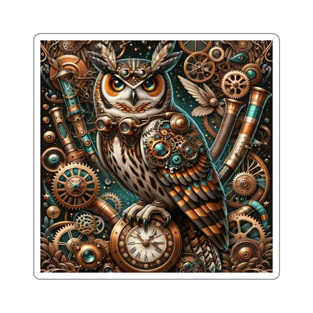 Kira Sticker With Sticker Steampunk Owl Timepiece Gears Mechanical Cool ...