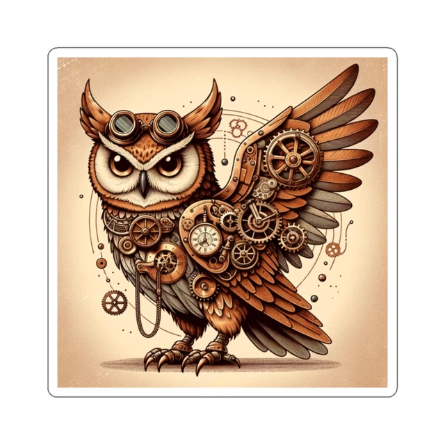 Kira Sticker With Sticker Steampunk Owl Vintage Style Gears Art- Design ...