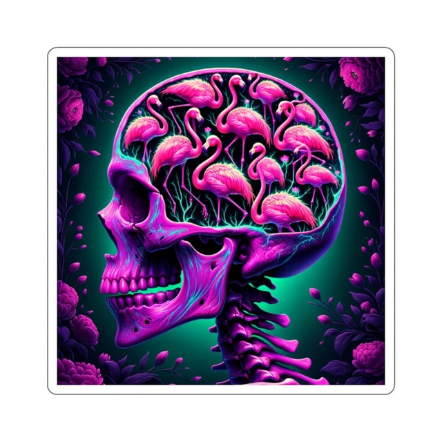 Kira Sticker With Sticker Surreal Ultraviolet Skeleton Flamingos ...