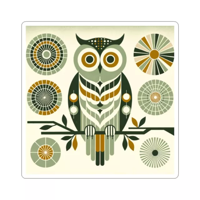Kira Sticker With Sticker Title Mid Century Starburst Owl Retro Design ...