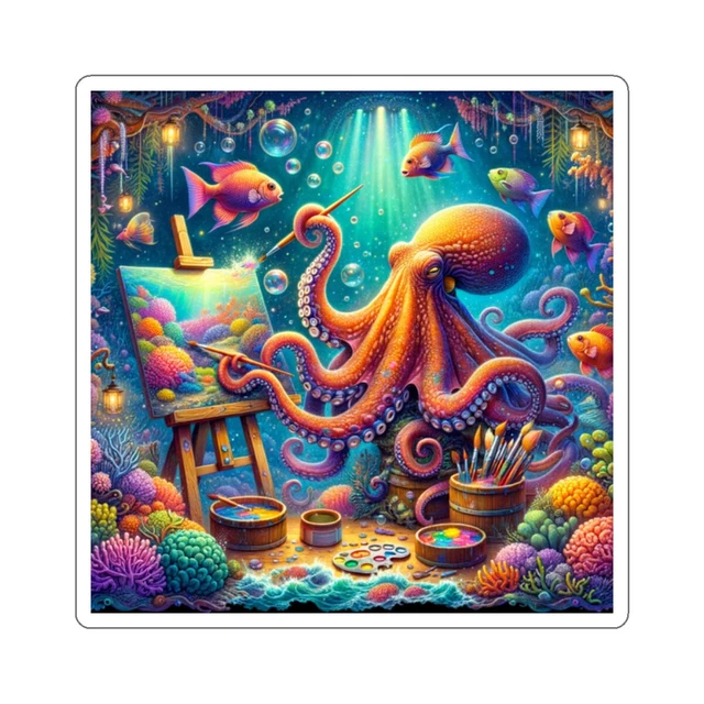 Kira Sticker With Sticker Underwater Scene Colorful Fish Octopus Art ...