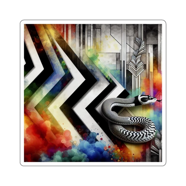 Kira Sticker With Sticker Vibrant Chevron Snake Art Deco Illustration ...