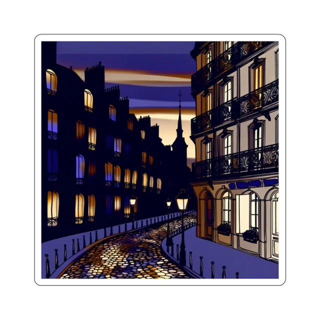 Kira Sticker With Sticker Vintage Style Cityscape Twilight Art ...