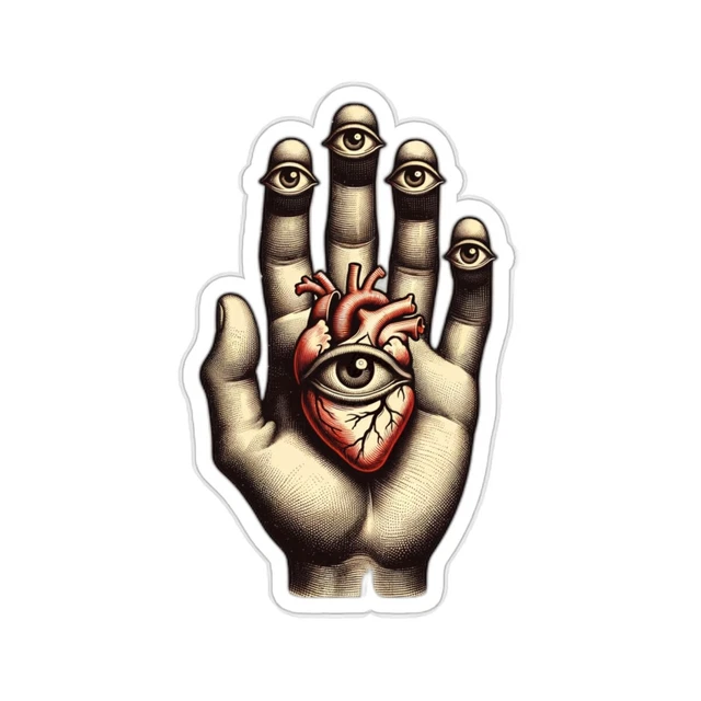 Kira Sticker With Sticker Vintage Style Eerie Eye Hand Heart Spooky ...
