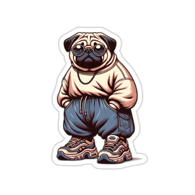 Kira Sticker With Sticker Vintage Style Pug Dog Rocking Retro Clothes ...