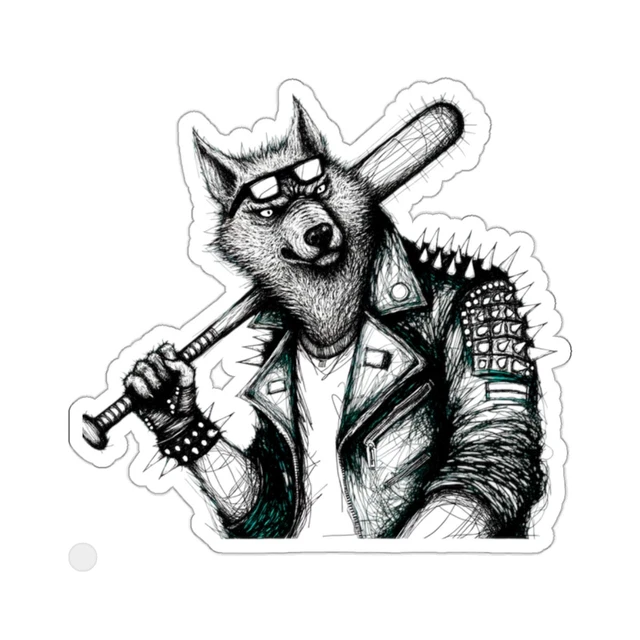 Kira Sticker With Sticker Wolf Leather Jacket Punk Art Vintage Style ...