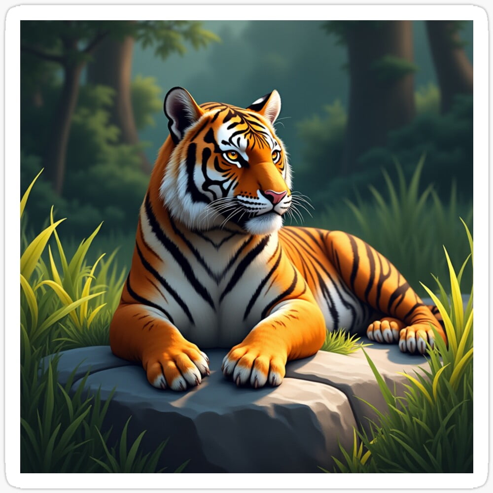 Kira Sticker - Stretching Bengal Tiger - Majestic Wildlife Art Gift For ...