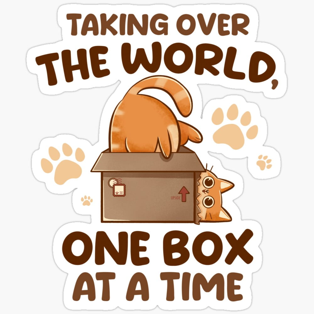 Kira Sticker With Taking Over The World, One Box At A Time - Cute Cat ...
