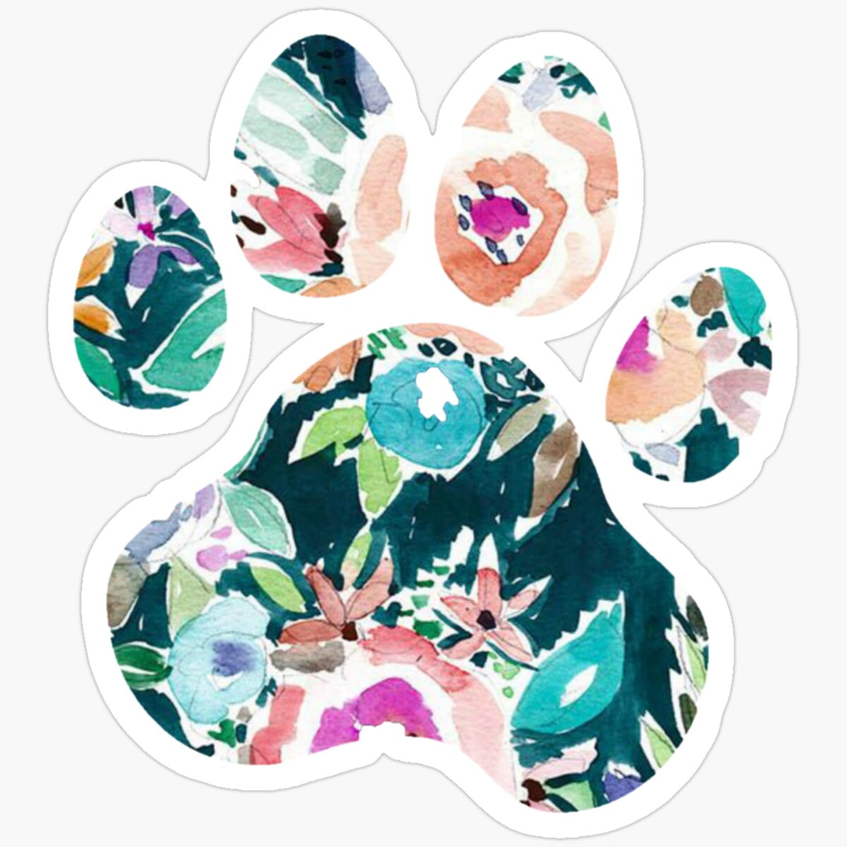 Kira Sticker - Teal Floral Paw Print Sticker, Funny Waterproof Decal ...