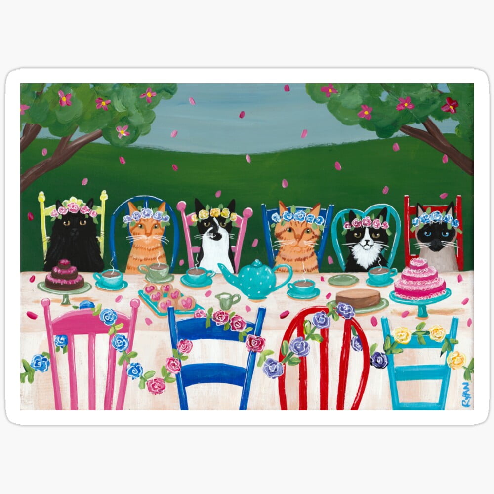 Kira Sticker - The Cats Tea Party - Phone Stickers, Waterproof Decals ...