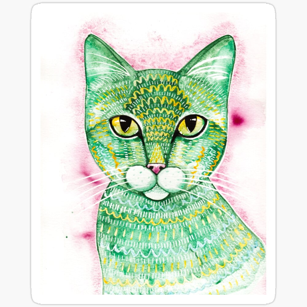 Kira Sticker - The Green Tabby Cat - Phone Stickers, Waterproof Decals ...