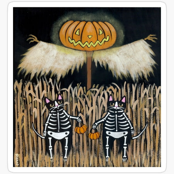Kira Sticker - The Scarecrow And Skellie Cats - Phone Stickers, Waterproof Decals Water Bottles ...