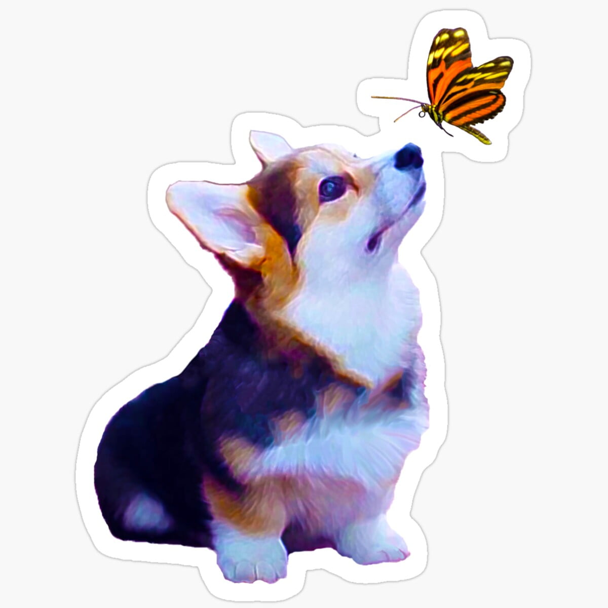 Kira Sticker - Tricolor Welsh Corgi Puppy With Butterfly Sticker, Funny ...