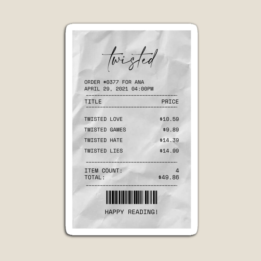 Kira Sticker With Twisted Series Bookstore Receipt Black Title ...