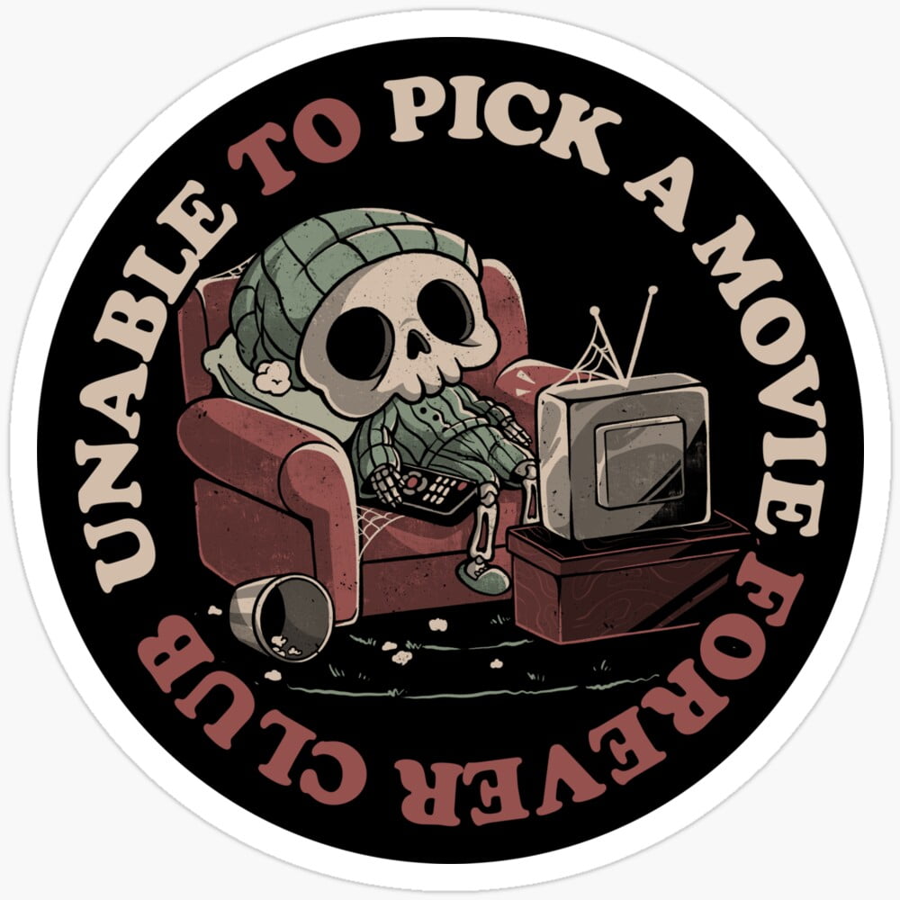 Kira Sticker With Unable To Pick A Movie - Dark Cute Sarcasm Skull ...