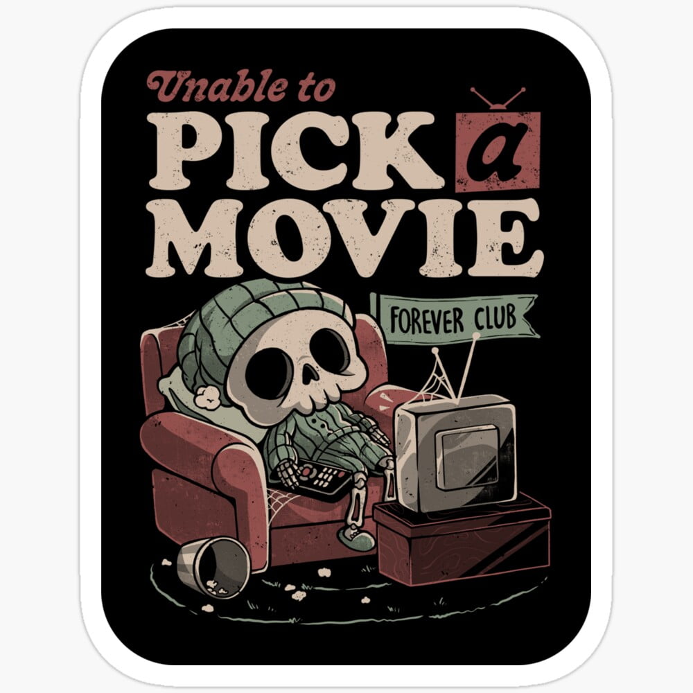 Kira Sticker With Unable To Pick A Movie - Dark Cute Sarcasm Skull ...