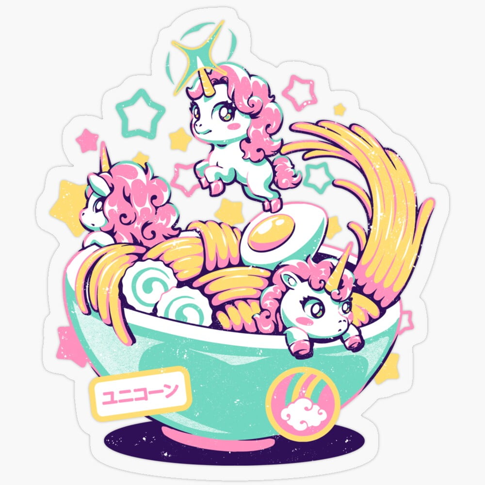 Kira Sticker With Unicorn Bowl - Cute Geek Food Ramen Japanese Magic ...