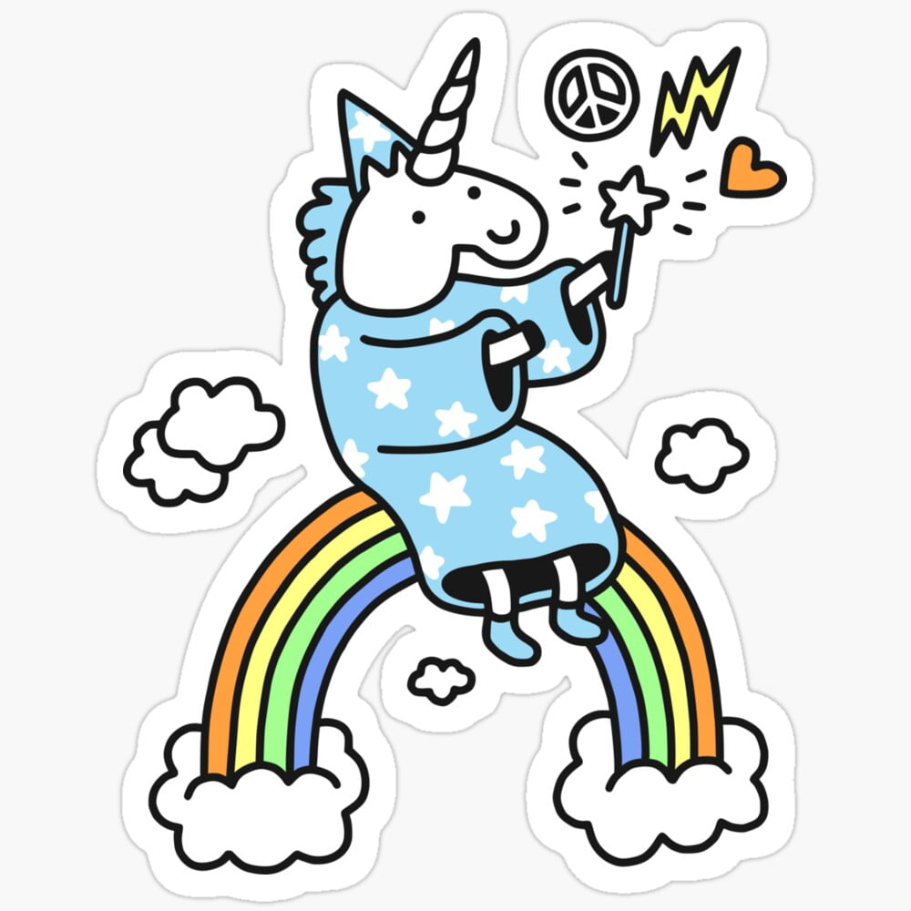 Kira Sticker - Unicorn Wizard Sitting On A Rainbow Sticker - Walmart.com