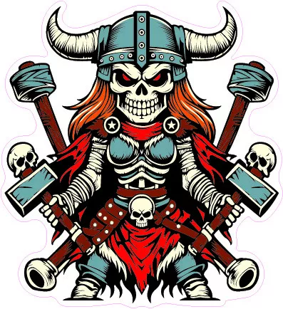 Kira Sticker With Viking Skull Girl Horns Hammer Window Decal Multiple ...