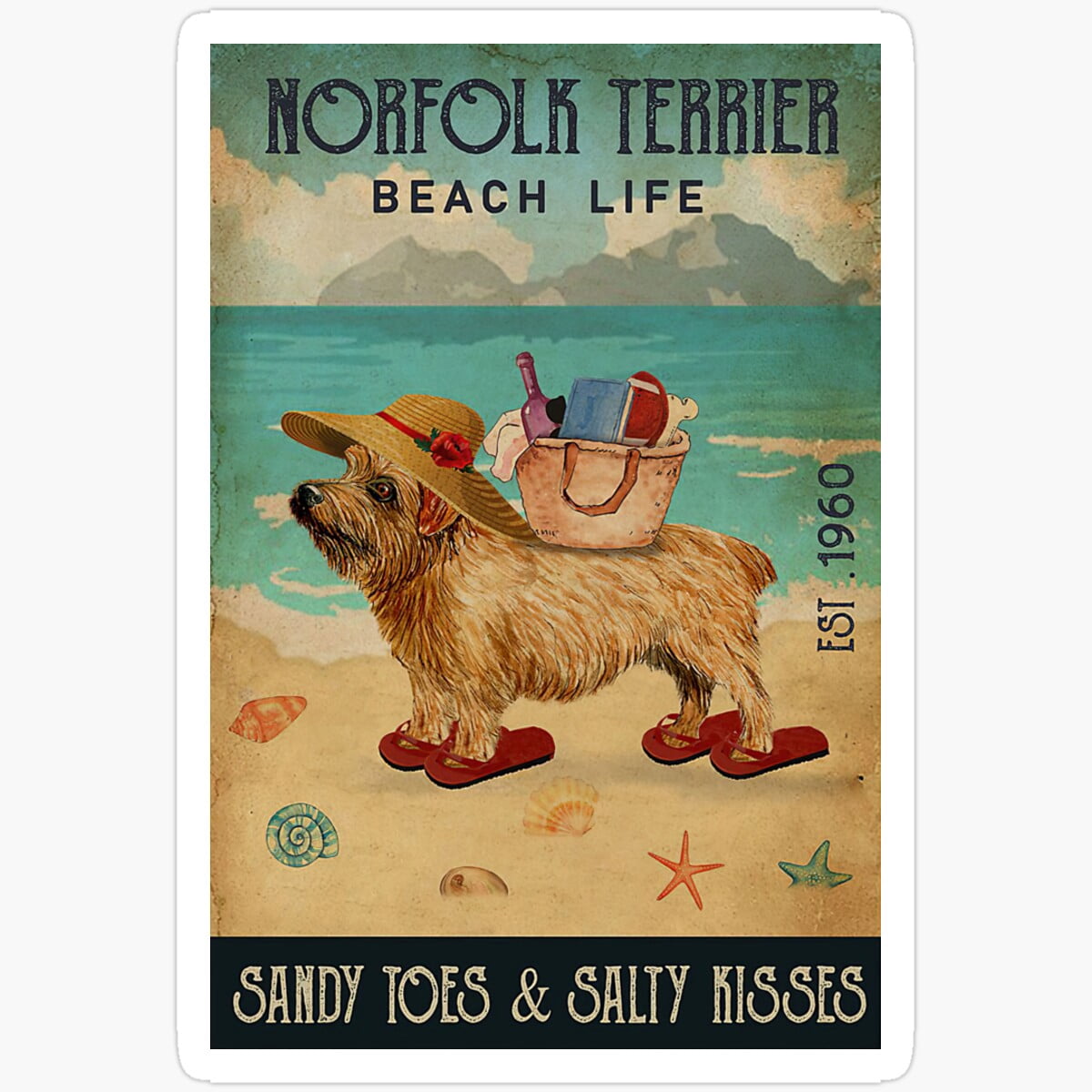 Kira Sticker - Vintage Norfolk Terrier Dog Beach Life Sandy Toes ...