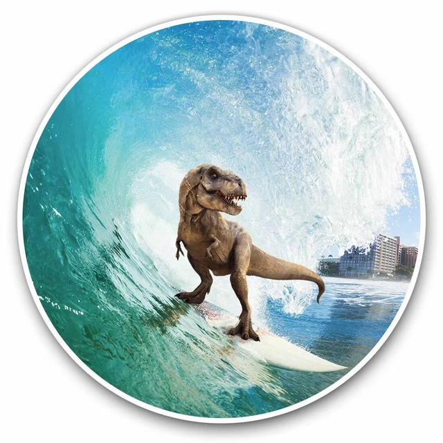 Kira Sticker With Vinyl Stickers - Cool Surfing Dinosaur T-Rex Cool ...