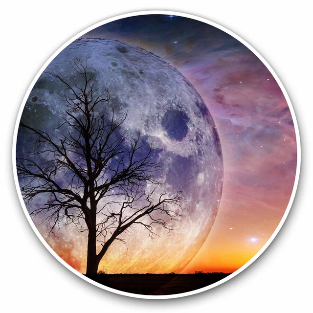 Kira Sticker With Vinyl Stickers - Sunset Giant Moon Night Sky Art Cool ...