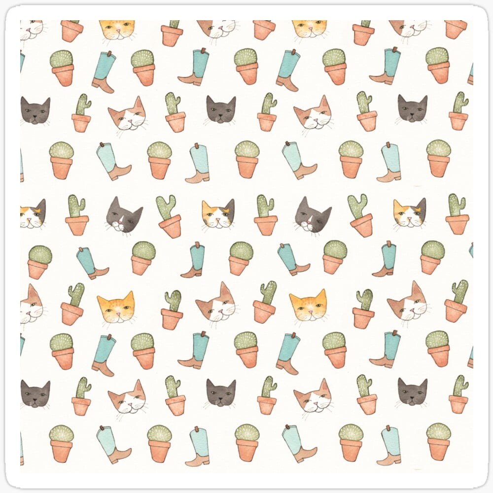 Kira Sticker - Western Cats And Cactus - Phone Stickers, Waterproof ...