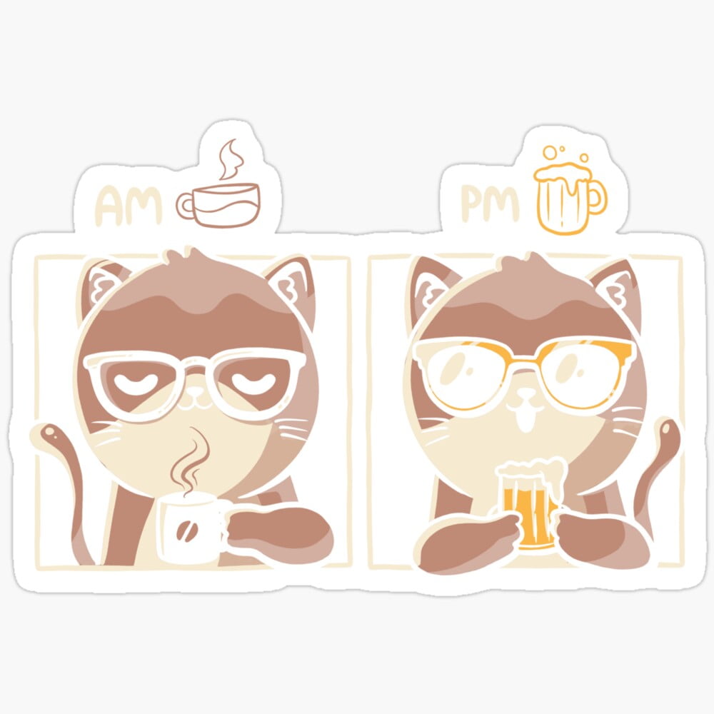 Kira Sticker With Am Pm - Cute Cat Coffee Beer Gift Decorative Laptop ...