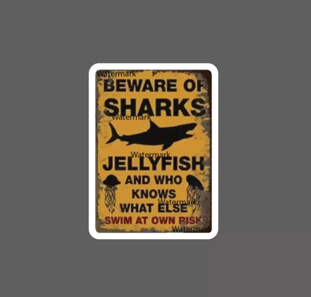 Kira Sticker With Beware Of Sharks Jellyfish Caution Decorative Laptop ...