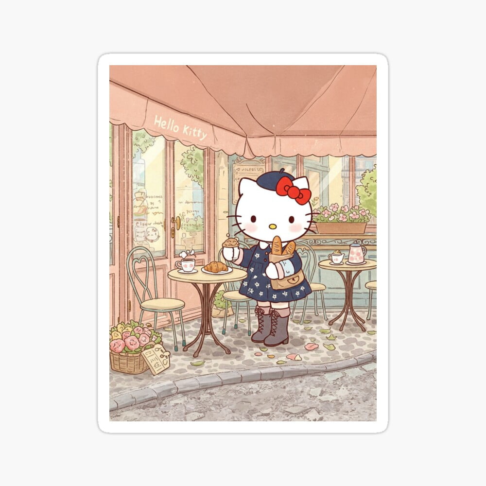 Kira Sticker With Cat Kitty In Paris At Bakery Decorative Laptop, Phone Stickers, Waterproof ...