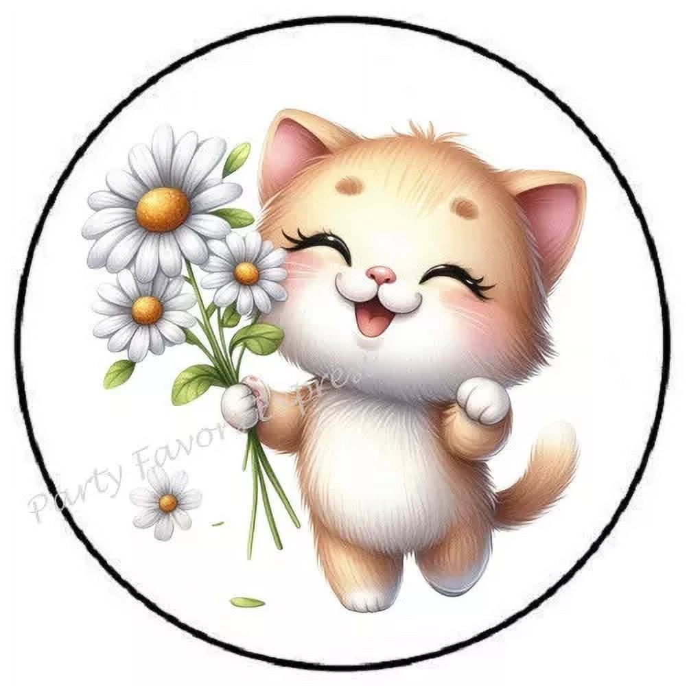 Kira Sticker With Cat With Daisies Decorative Laptop, Phone Stickers ...