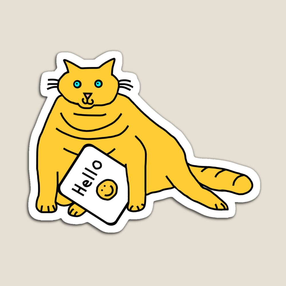Kira Sticker With Fat Cat Says Hello Decorative Laptop, Phone Stickers ...