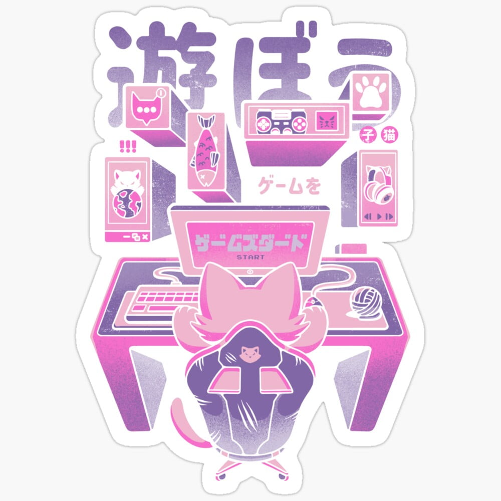 Kira Sticker With Game On - Cute Geek Nerd Cat Gift Decorative Laptop ...