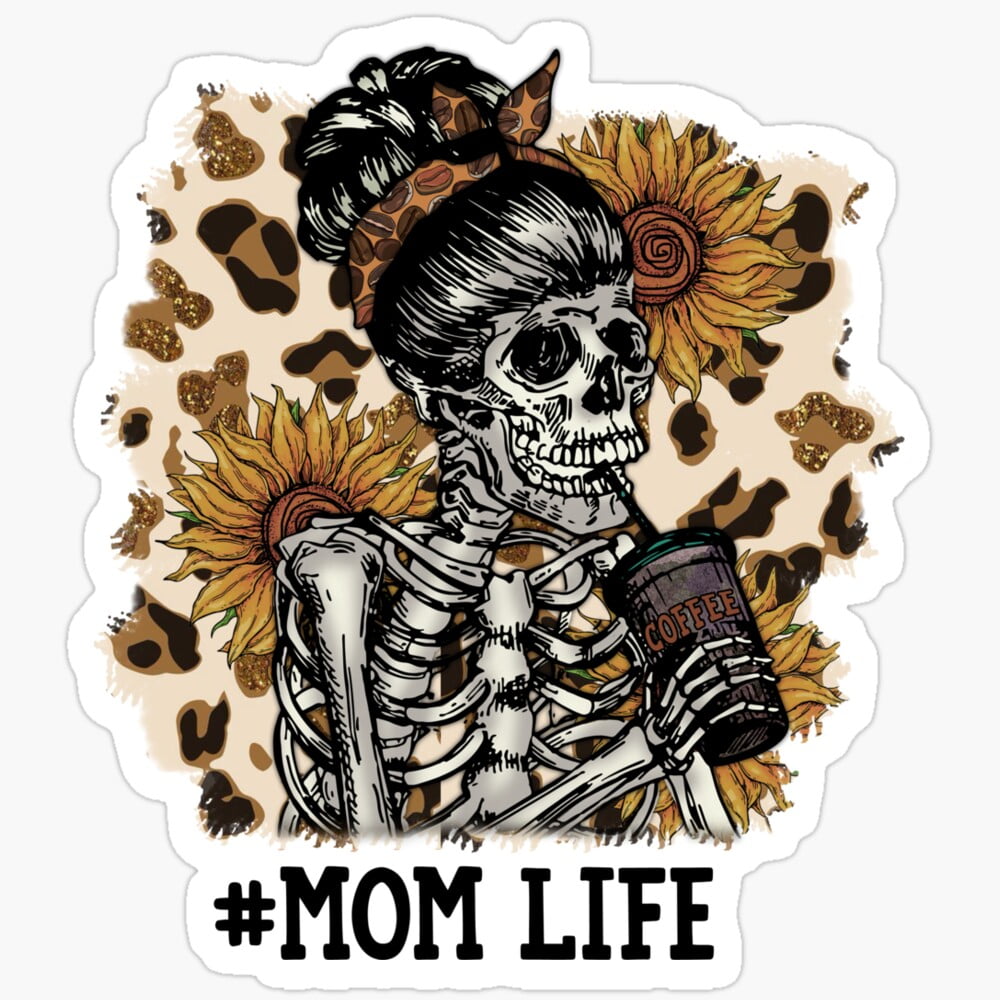 Kira Sticker With Skeleton Drinking Coffee Mom Life Decorative Laptop ...