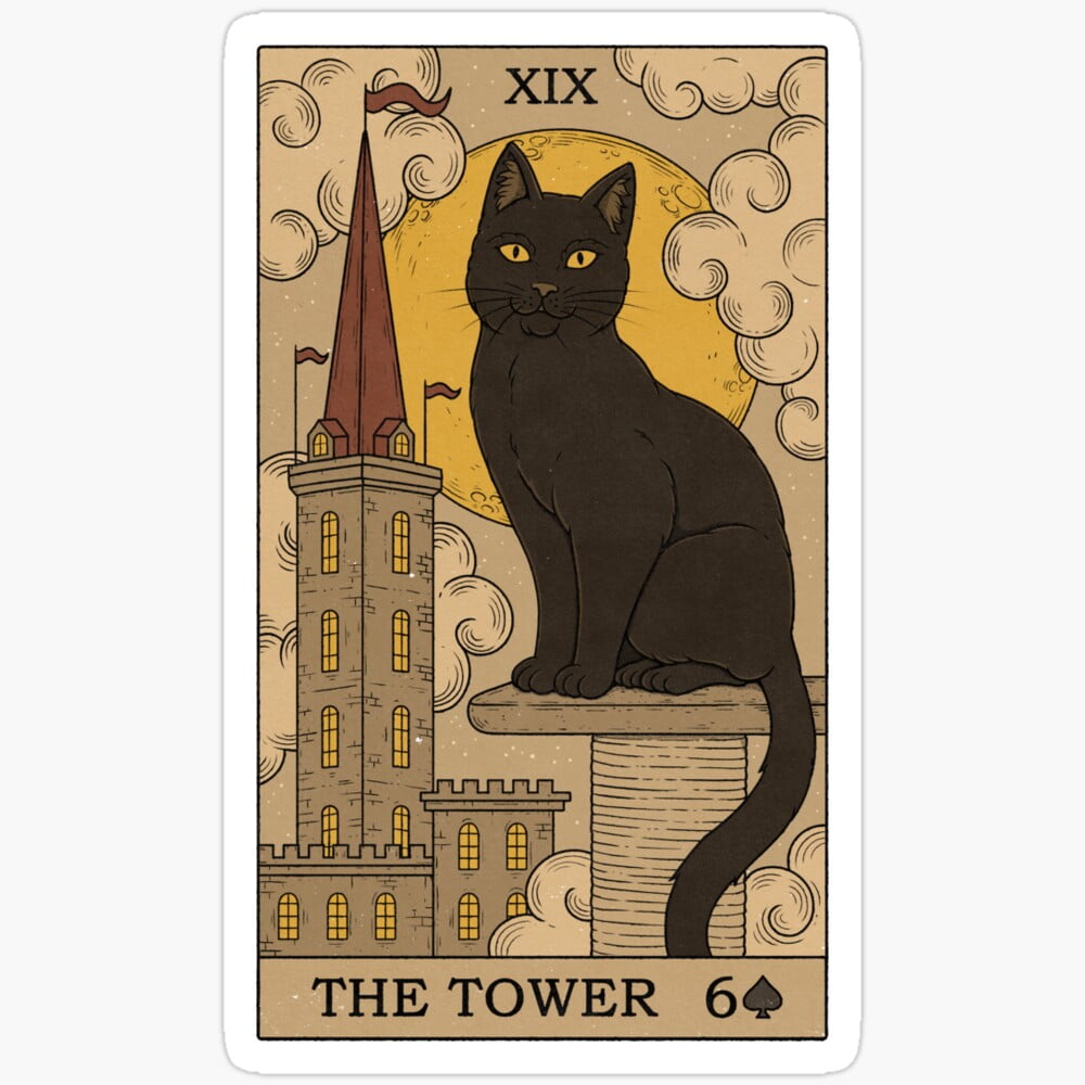 Kira Sticker With The Tower - Cats Tarot Glossy Decorative Laptop ...