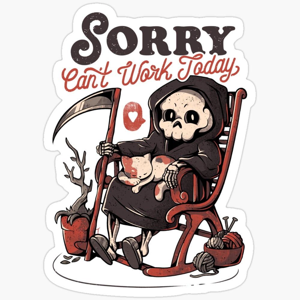 Kira Sticker With Can'T Work Today - Cute Dark Cute Reaper Cat Gift ...