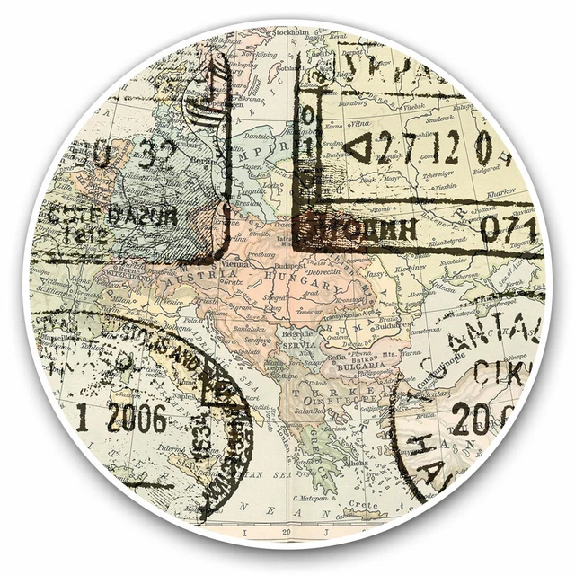 Kira Sticker With World Map With Travel Stamps Cool Gift Decorative ...