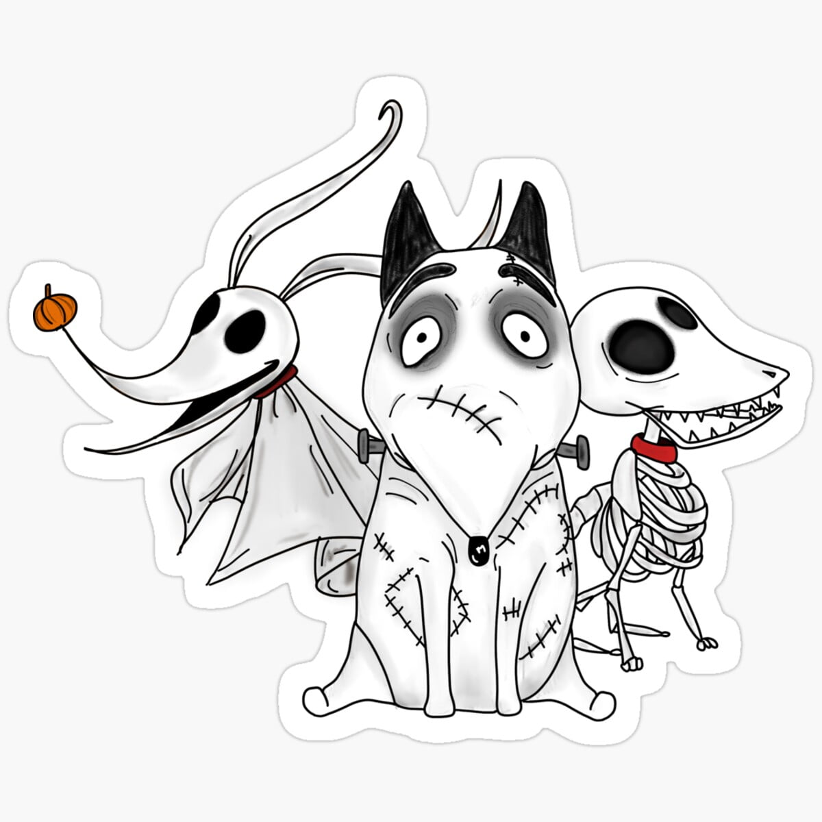 Kira Sticker - Zero, Scraps And Sparky Dog Tim Burton Movies Sticker ...