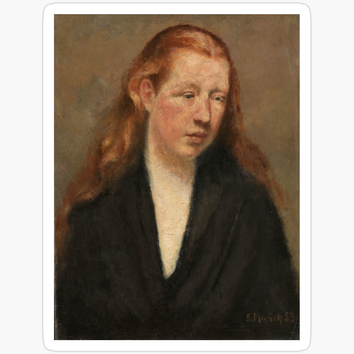 Kira Study of a Head by Edvard Munch, 1883 Sticker Waterproof Sticker ...