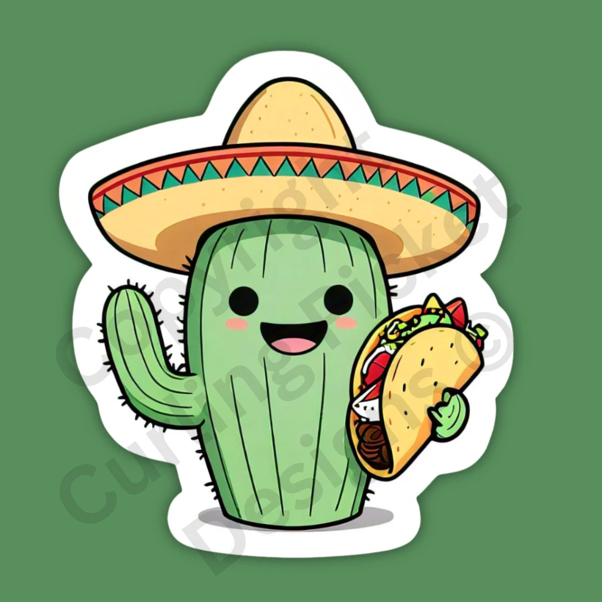 Kira Taco Cactus Succulent Fiesta Sombrero Tuesday Funny Vinyl Sticker ...